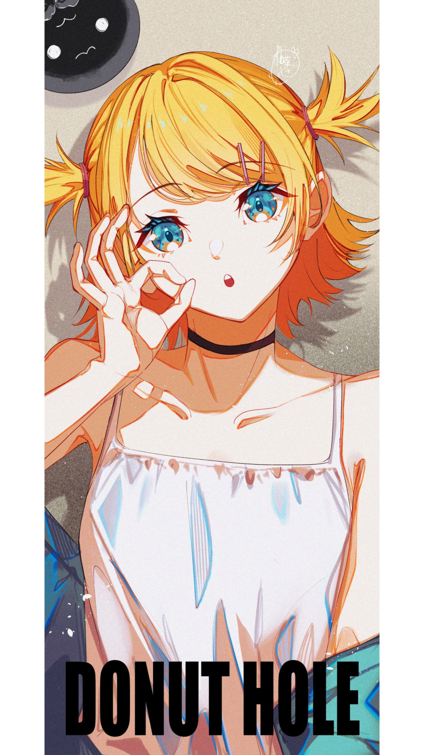 Safebooru - 1girl :o absurdres bare shoulders black choker blonde hair blue jacket choker ...