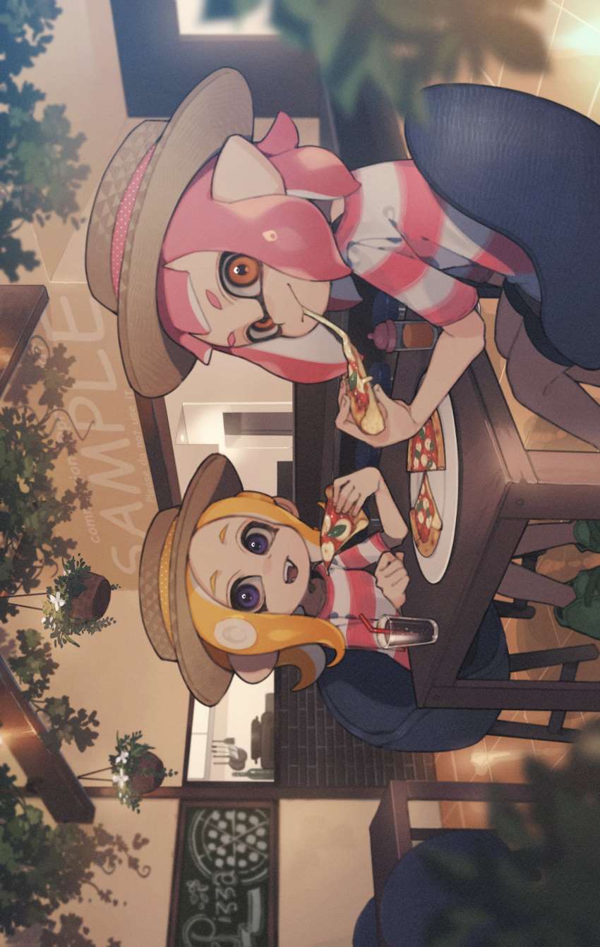 Safebooru - 2girls absurdres boater hat brown hat cheese trail ...