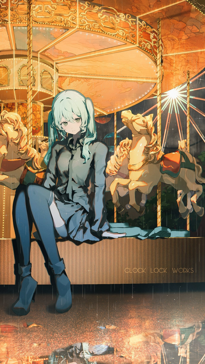 Safebooru - 1girl absurdres alternate costume aqua eyes aqua hair ascot black footwear black ...