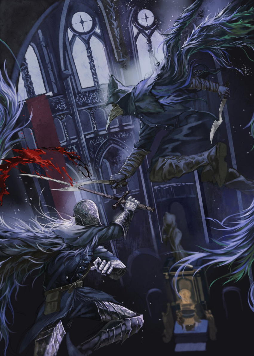 Safebooru - 1boy 1girl armor battle blood bloodborne bloody crow of cainhurst boots brown ...