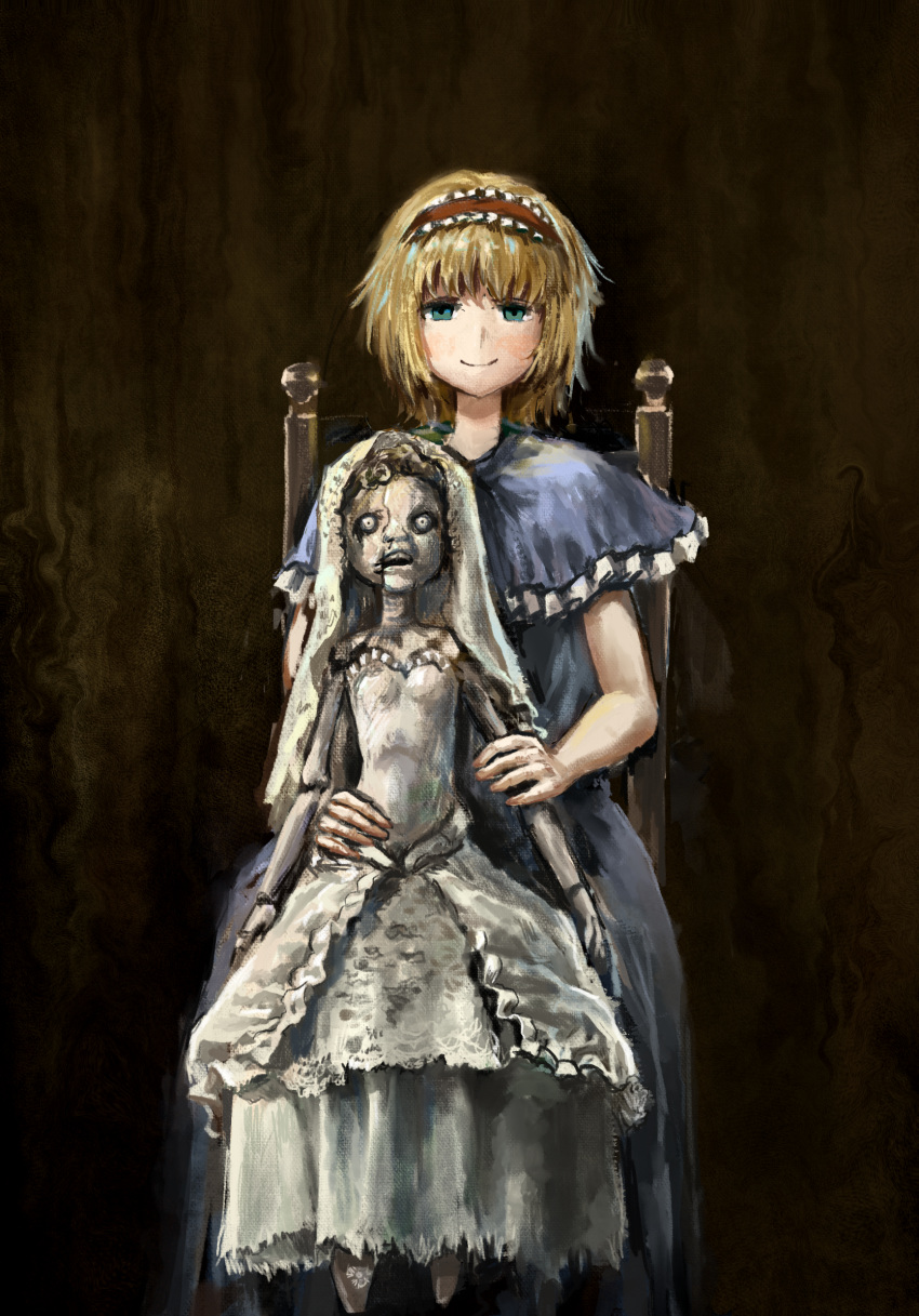 Safebooru - 1girl alice margatroid angie (resident evil) blonde hair blue capelet blue dress ...