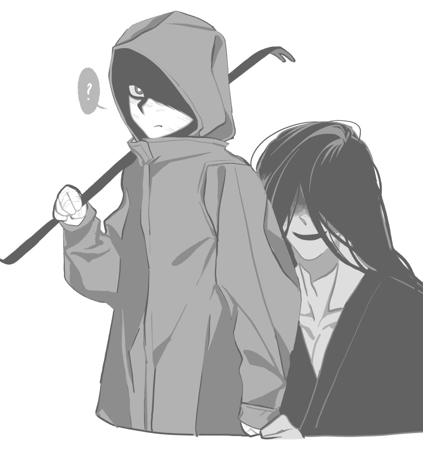 Safebooru - 1boy 1girl absurdres commentary crowbar greyscale heroine (homicipher) highres ...