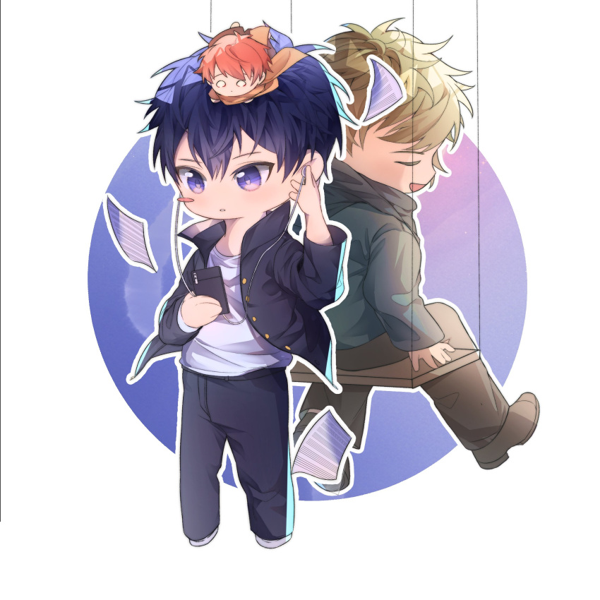 Safebooru - 2boys black jacket black pants blue hair chibi chibi only ...
