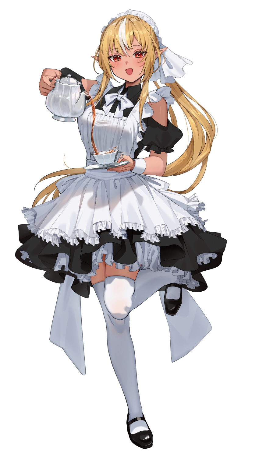Safebooru - 1girl absurdres alternate costume apron black dress blonde hair blush bonnet bow ...