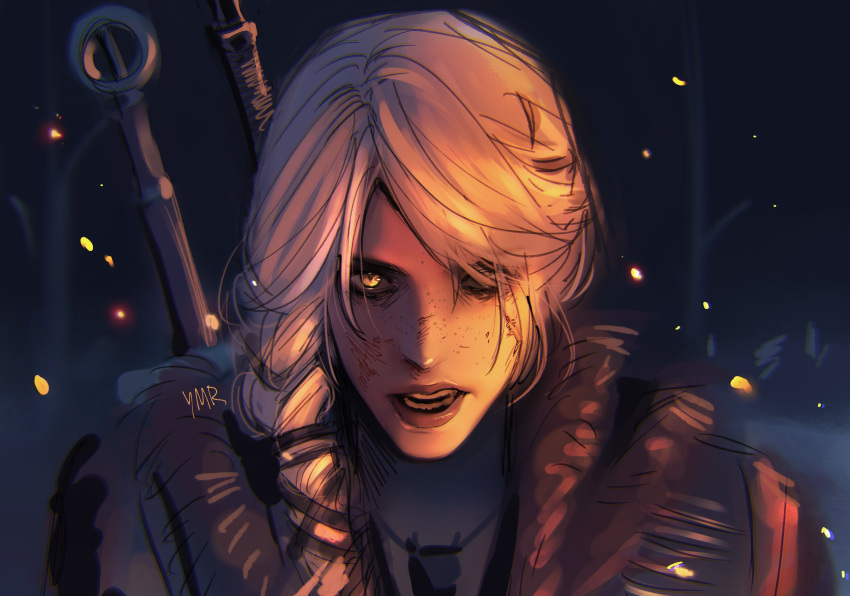 Safebooru - 1girl blood blood on face braid ciri embers highres looking ...