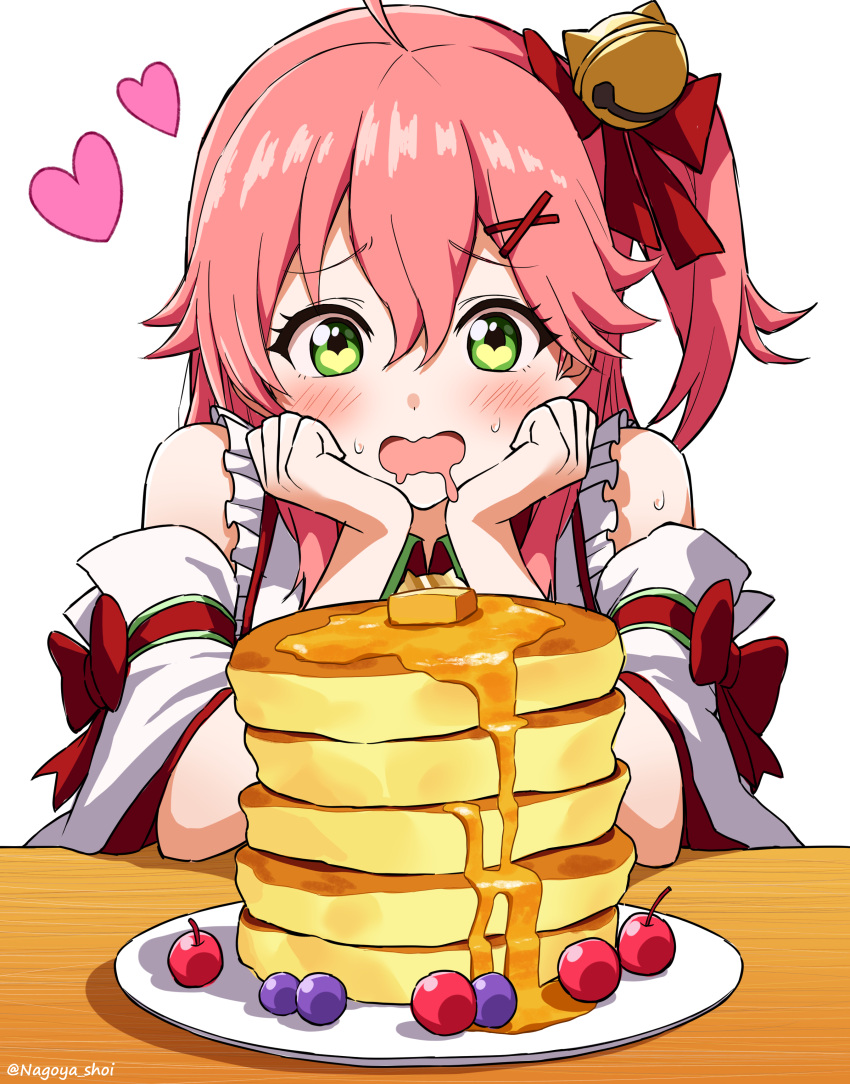 Safebooru - 1girl absurdres ahoge bell blush bow cherry clenched hands ...