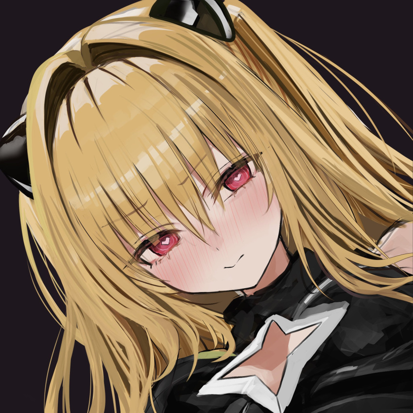 Safebooru - 1girl black background black dress blonde hair blush closed mouth dress hair between ...