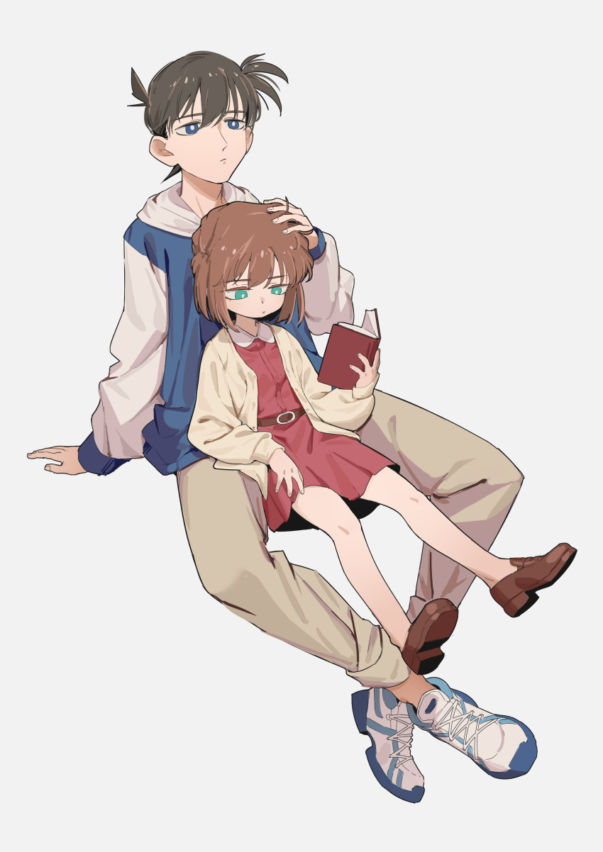 Safebooru - 1boy 1girl absurdres black hair blue eyes book brown hair ...