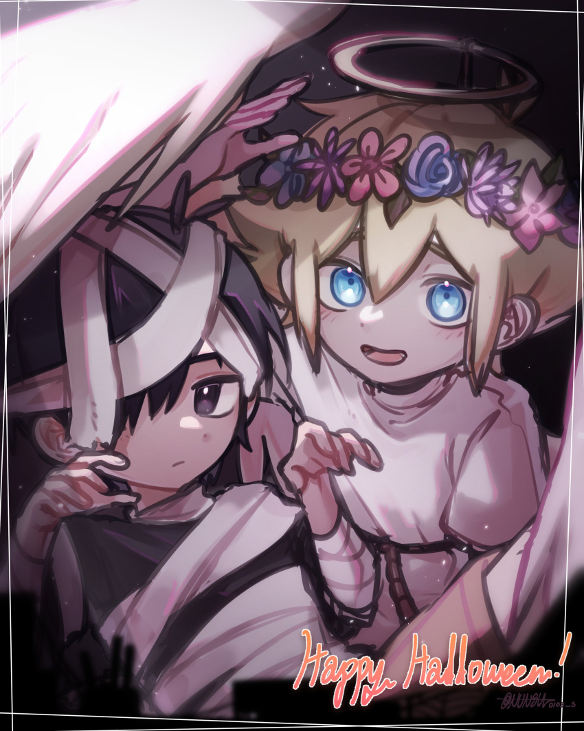 Safebooru - 2boys absurdres angel wings antenna hair basil (faraway) (omori) basil (omori) black ...