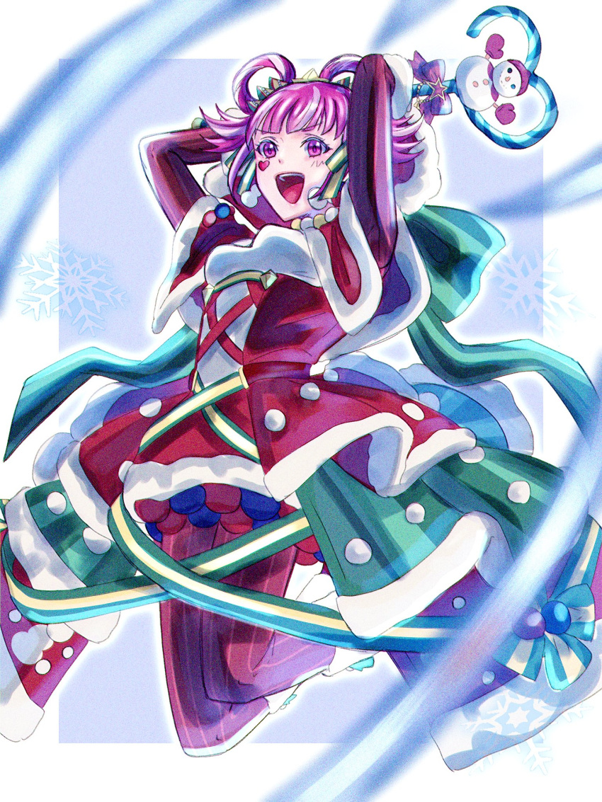 Safebooru - 1girl blunt bangs breasts christmas dress facial mark fire ...