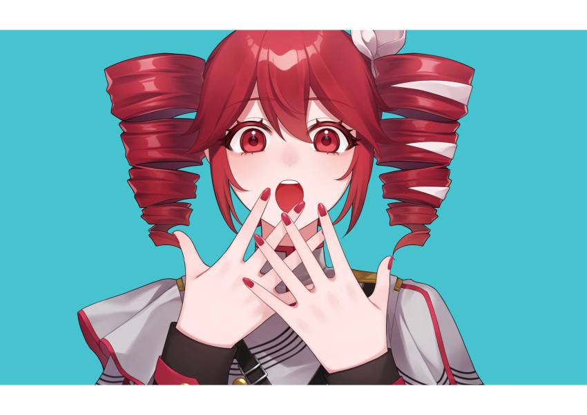 Safebooru - 1girl absurdres belt black belt blue background blush bow buttons double-parted ...