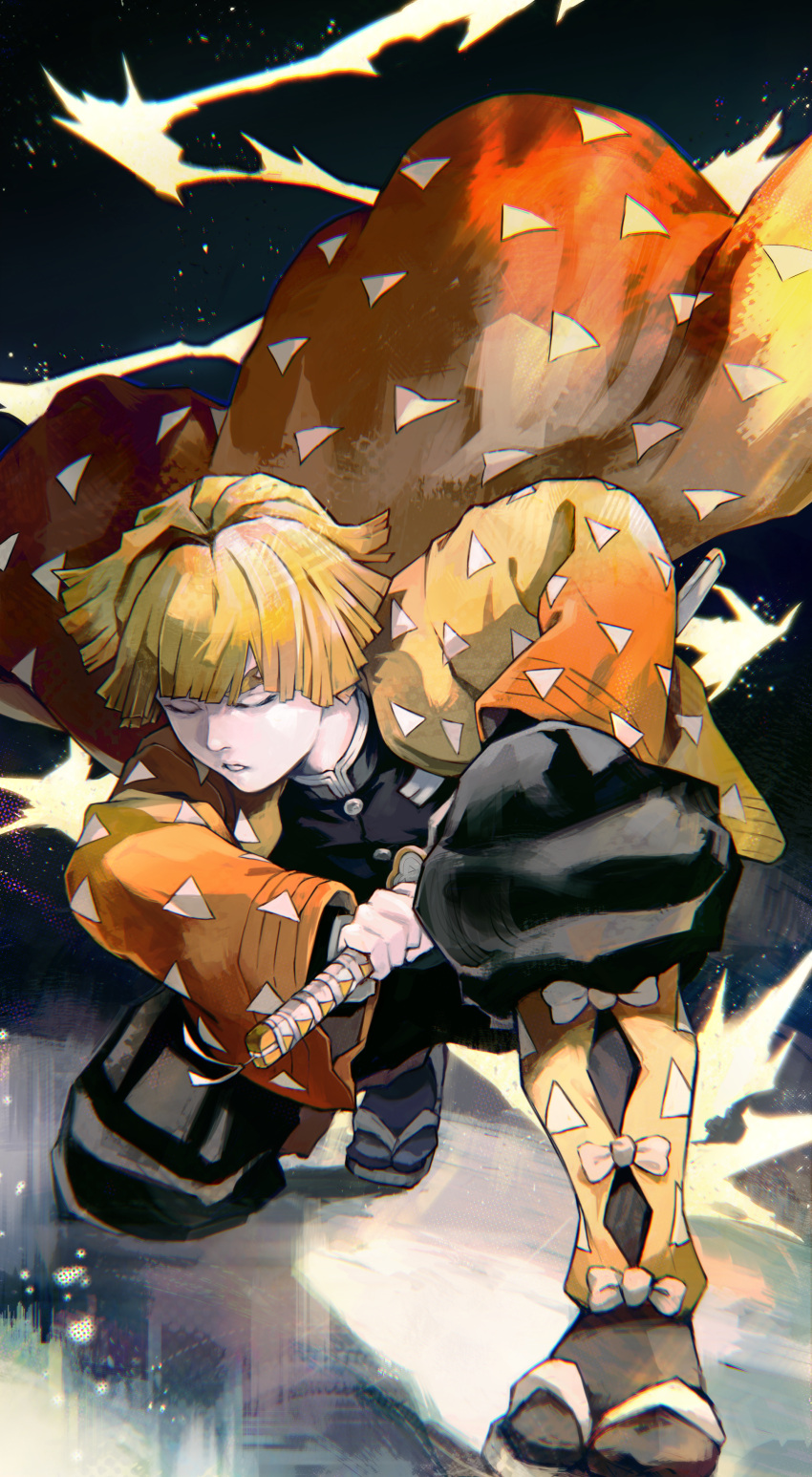 Safebooru - 1boy absurdres agatsuma zenitsu black background black ...