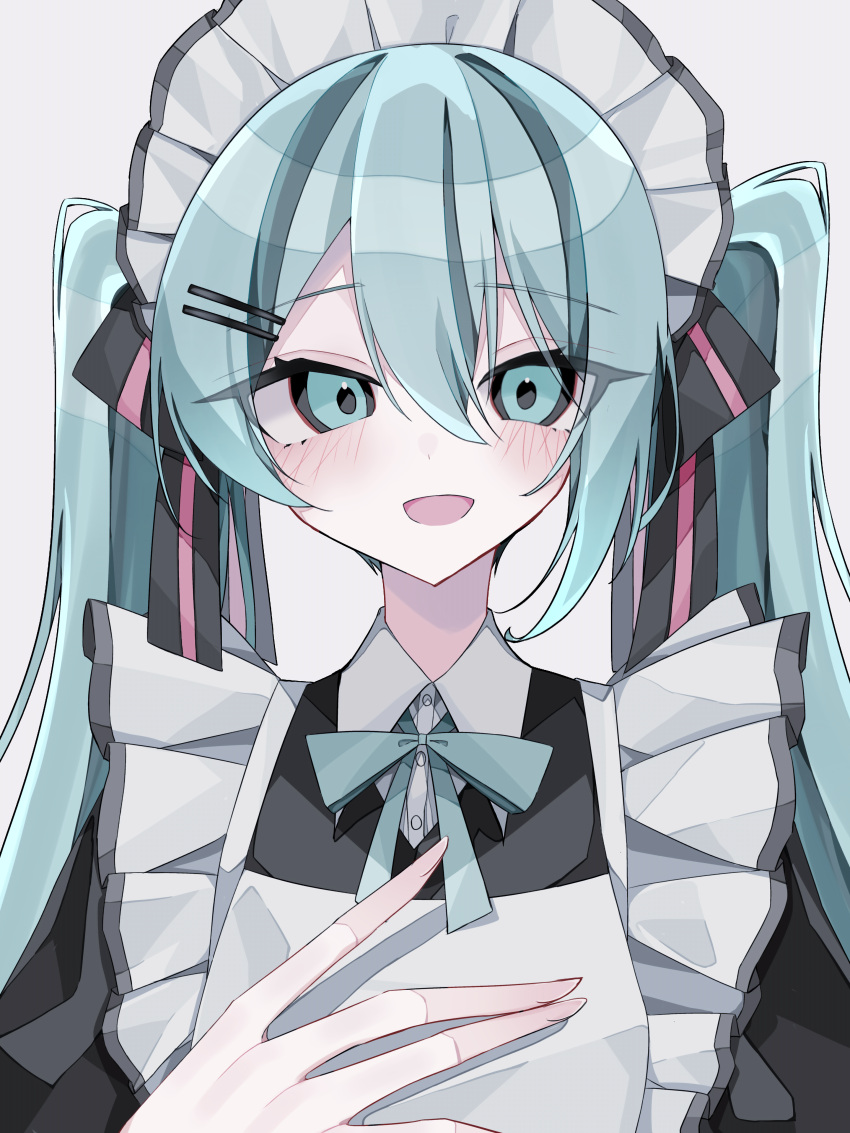 Safebooru - 1girl absurdres alternate costume apron aqua eyes aqua hair blue eyes blue hair blue ...