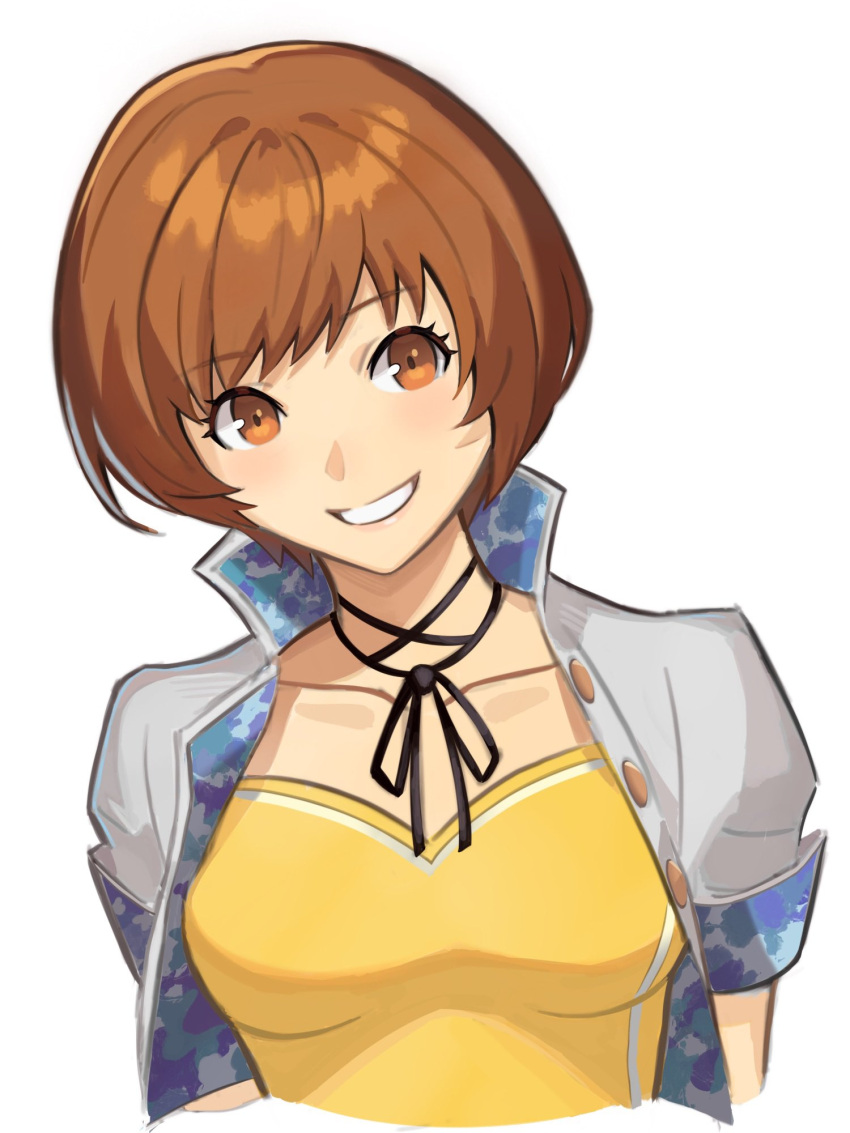 Safebooru - 1girl black ribbon breasts brown eyes brown hair collarbone ...