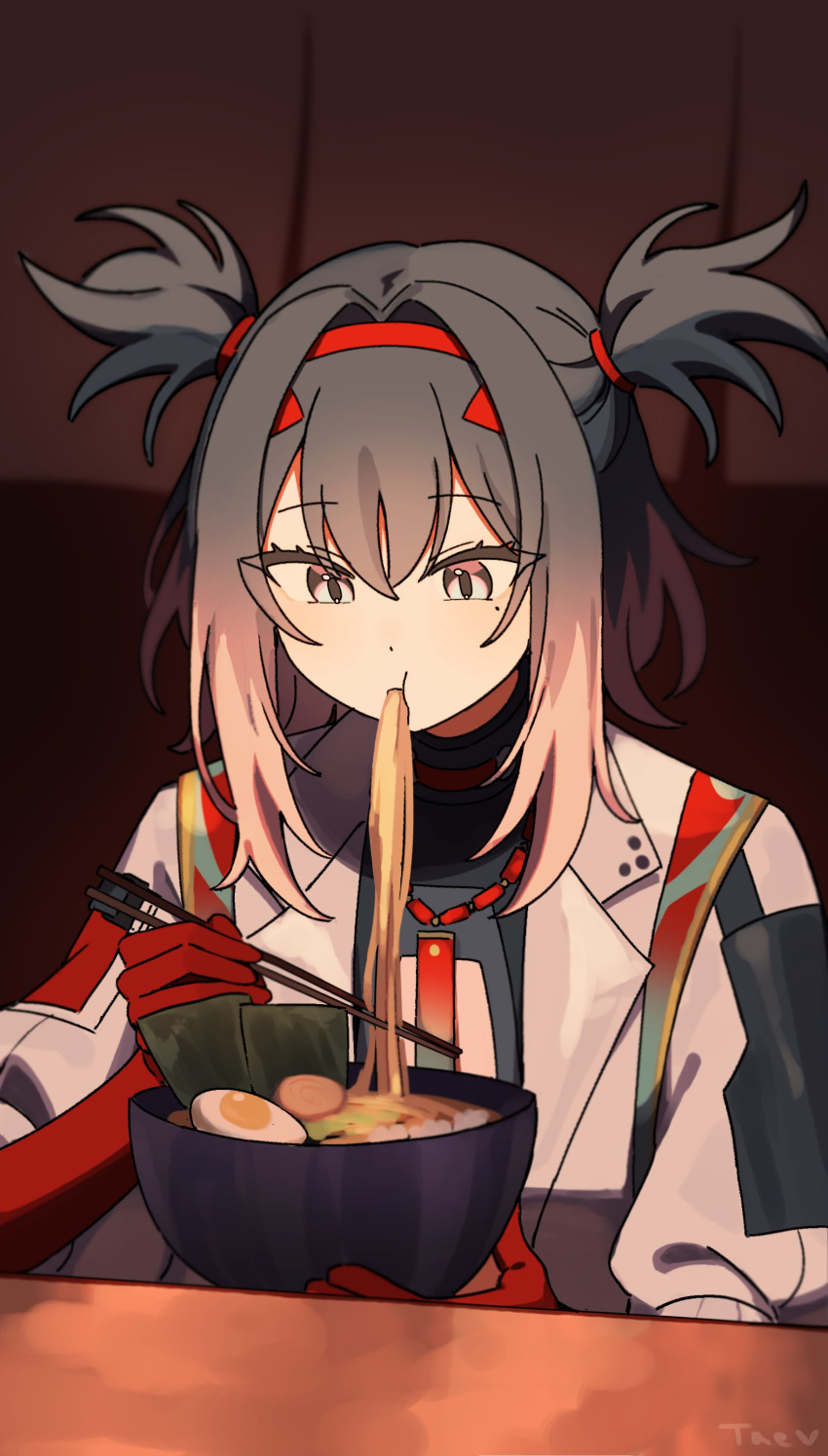Safebooru - 1girl absurdres black hair black survival chopsticks coat ...