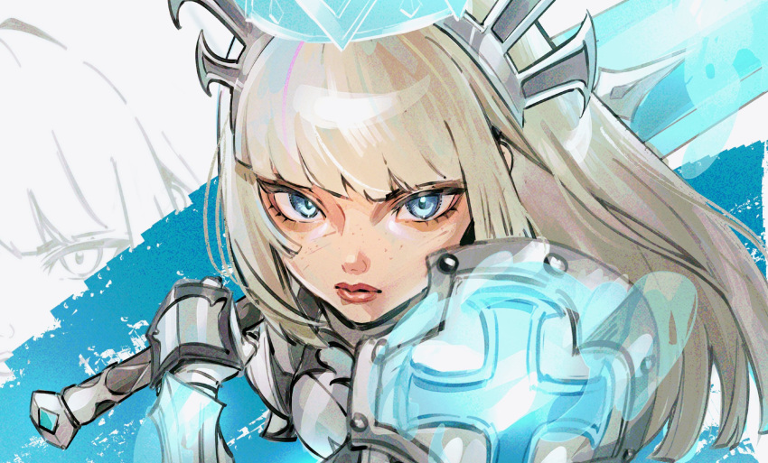 Safebooru - 1girl armor blonde hair blue eyes crown gauntlets highres ...
