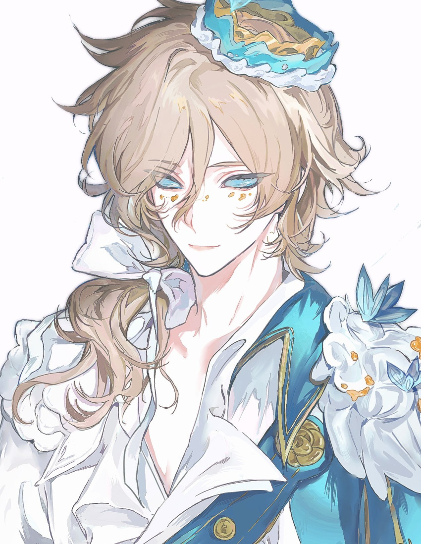 Safebooru - 1boy blonde hair blue butterfly blue cape blue eyes bow bug butterfly cape collared ...