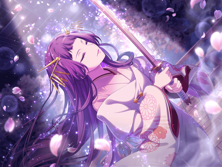 Safebooru - bang dream! kimono long hair purple hair seta kaoru violet eyes | 5409964