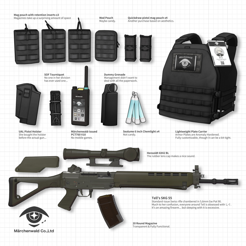 Safebooru - absurdres ammunition pouch assault rifle barcode blue eyes ...