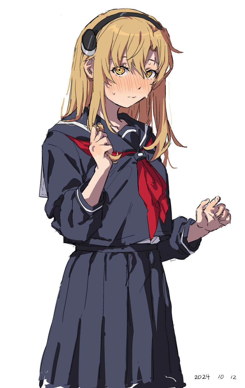 Safebooru - 1girl absurdres black hairband black sailor collar black serafuku black shirt black ...