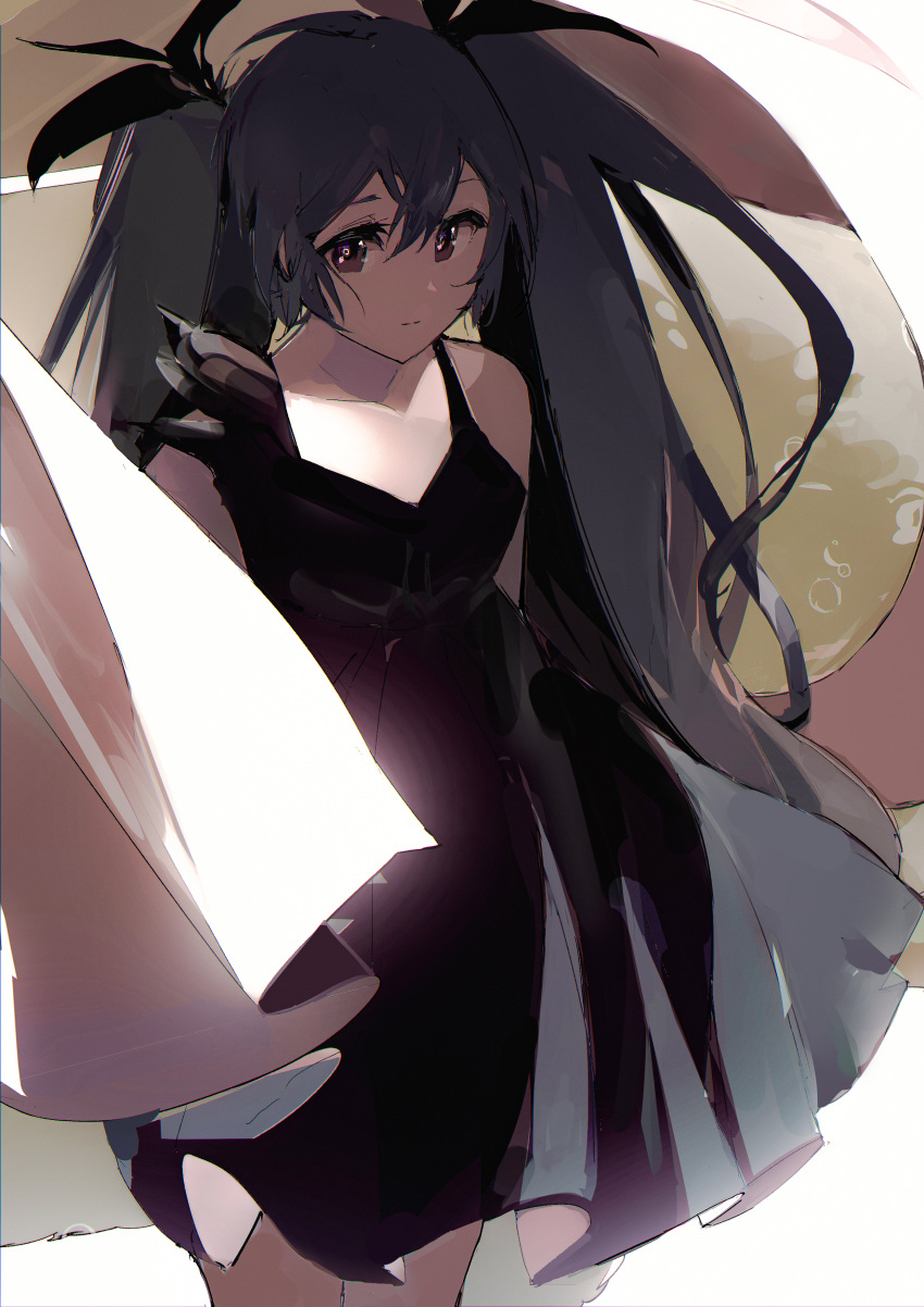 Safebooru - 1girl absurdres aqua hair black dress black ribbon blue hair brown eyes closed mouth ...