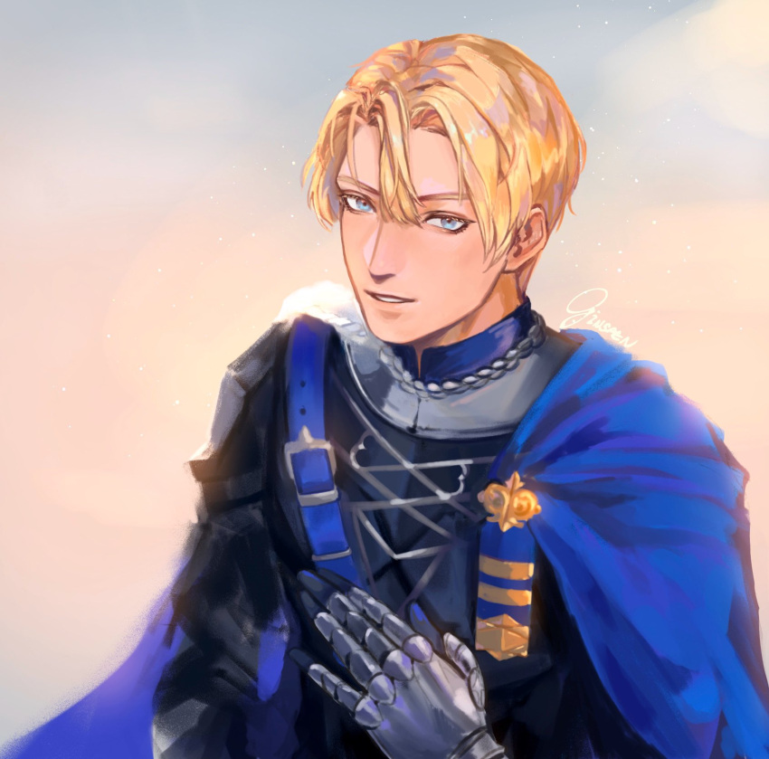 Safebooru - 1boy arm up armored gloves belt belt buckle black gloves black shirt blonde hair ...