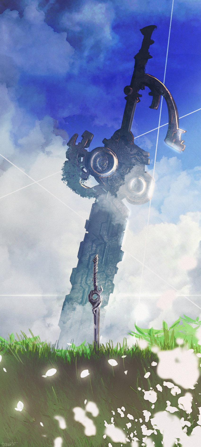 Safebooru - absurdres blue sky clouds commentary request grass highres lucky seven (xenoblade ...