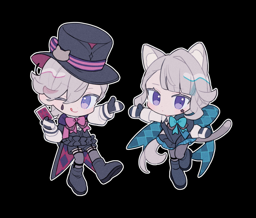 Safebooru - 1boy 1girl ;q animal ears black background black footwear ...
