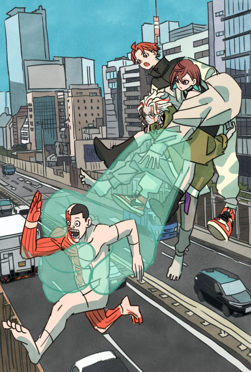 Safebooru - 1girl 3boys alternate costume alternate form anatomical model ayase momo baggy pants ...