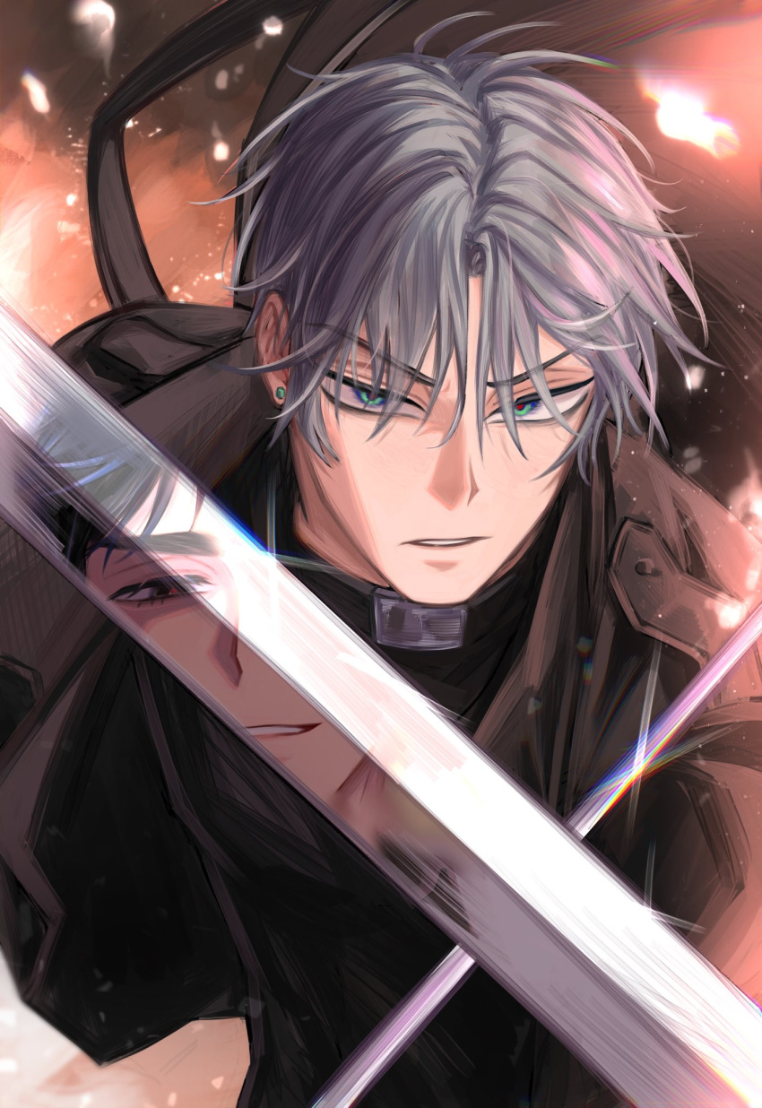 Safebooru - 1boy alien stage aqua eyes black coat black shirt coat commentary cosplay derivative ...