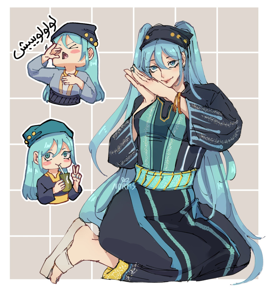 Safebooru - 1girl alternate hairstyle aqua eyes aqua hair bracelet ...