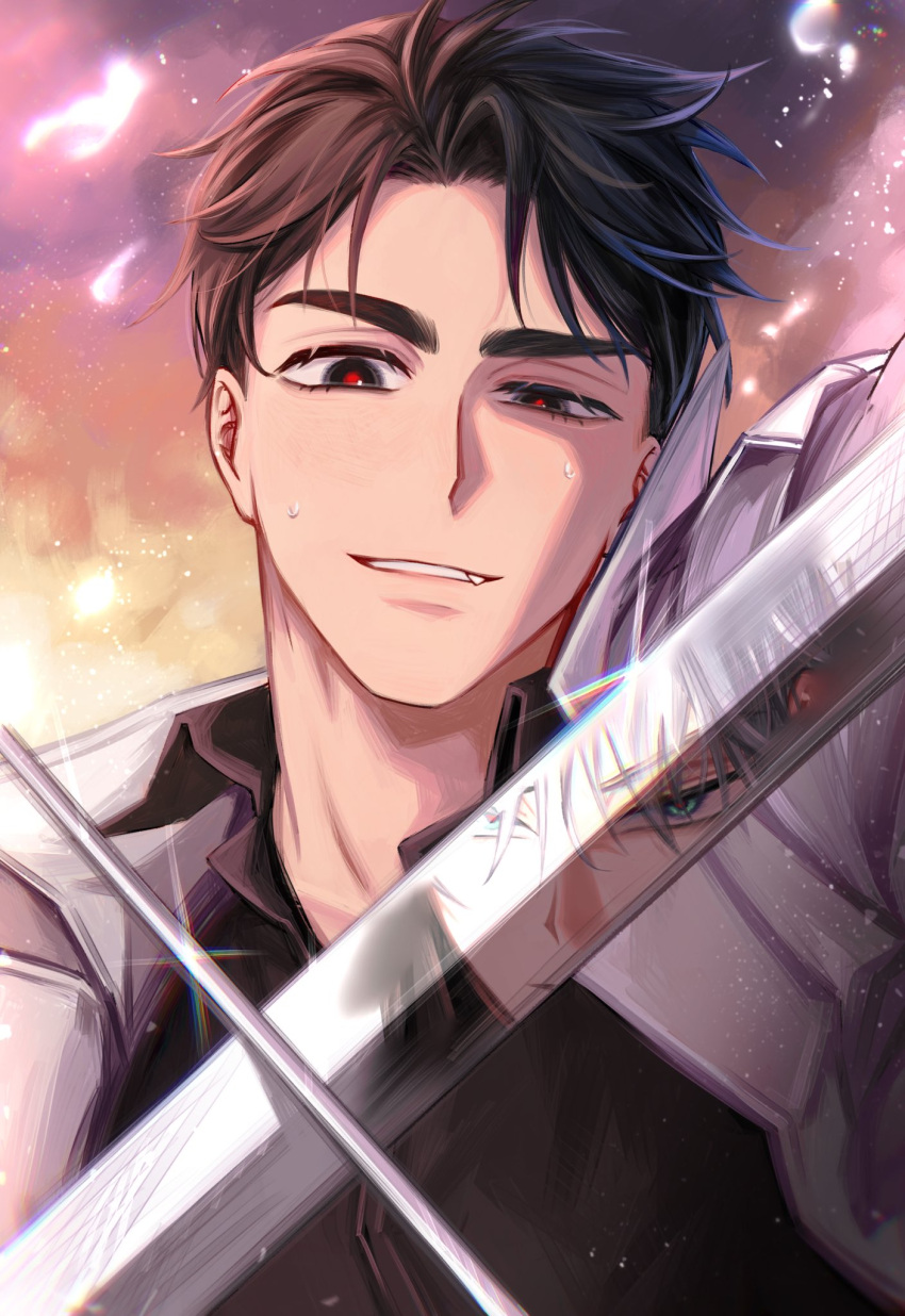 Safebooru - 1boy alien stage black eyes black hair black shirt coat collared shirt commentary ...