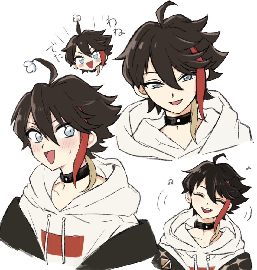 Safebooru - 1boy ahoge asymmetrical sidelocks ba ko bishounen black choker black coat black hair ...