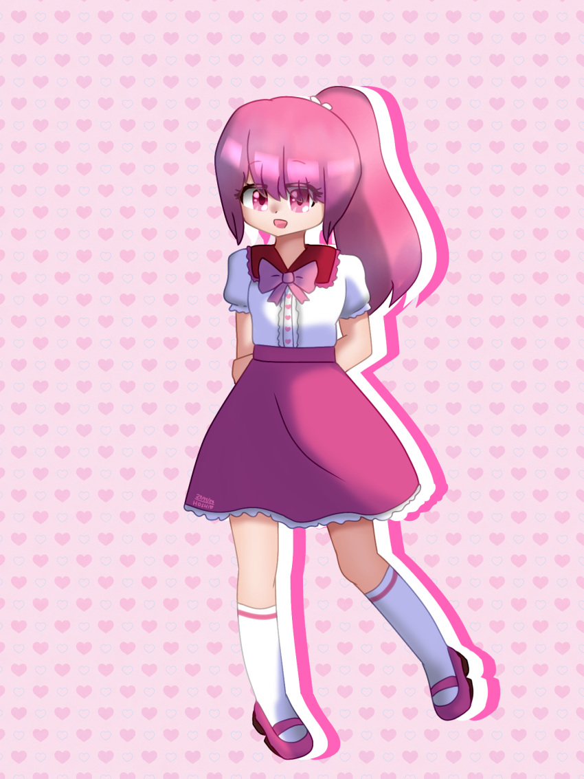 Safebooru - 1girl bow catch! teenieping full body high ponytail highres ibispaint (medium) maido ...