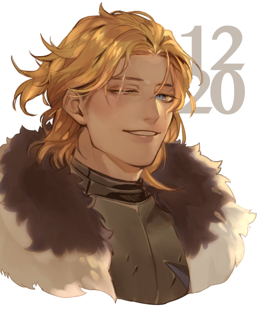 Safebooru - 1boy armor black armor black fur blonde hair blue eyes breastplate commentary ...