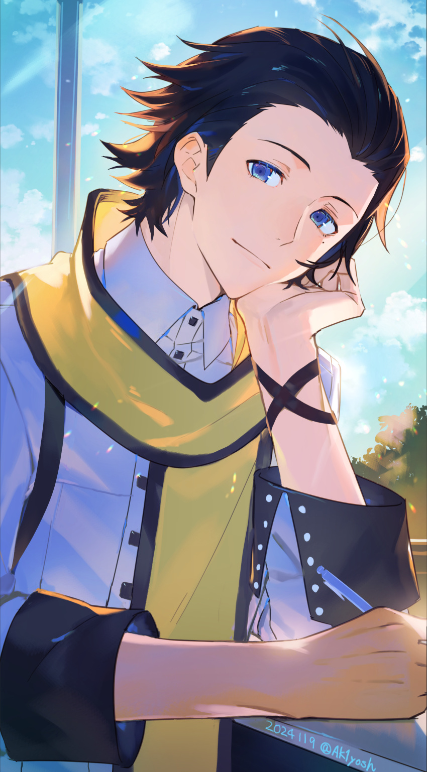 Safebooru - 1boy absurdres akiyoshi nozomu black hair blue eyes closed ...