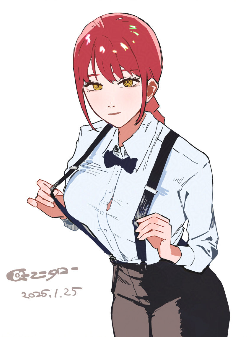 Safebooru - 1girl absurdres black bow black bowtie black pants bow bowtie chainsaw man collared ...