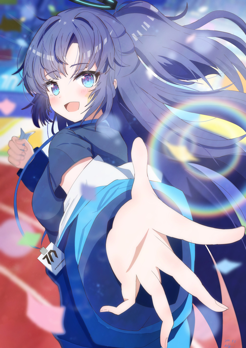 Safebooru - 1girl :d absurdres black buruma black shirt blue archive blue buruma blue eyes blue ...