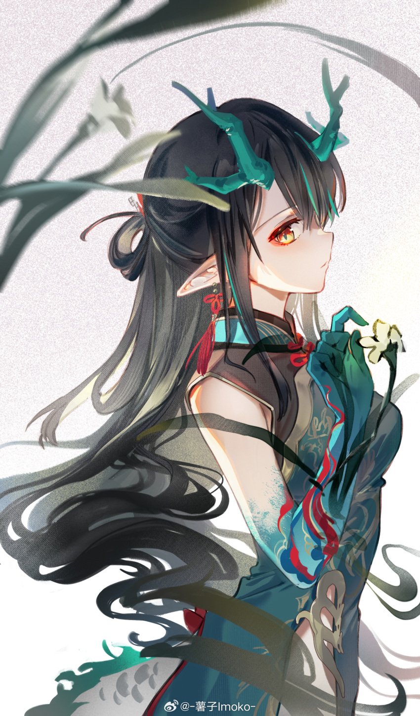 Safebooru - 1girl absurdres arknights black hair china dress chinese clothes colored extremities ...