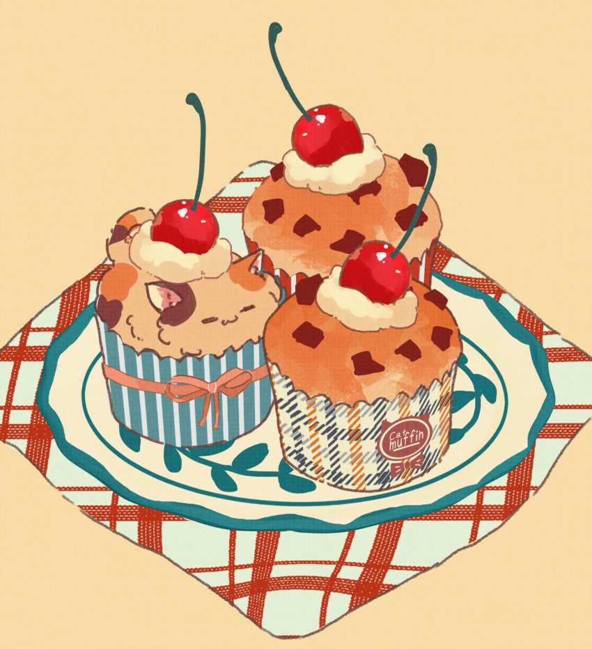 Safebooru - absurdres cat cherry chocolate chip food food focus fruit highres muffin no humans ...