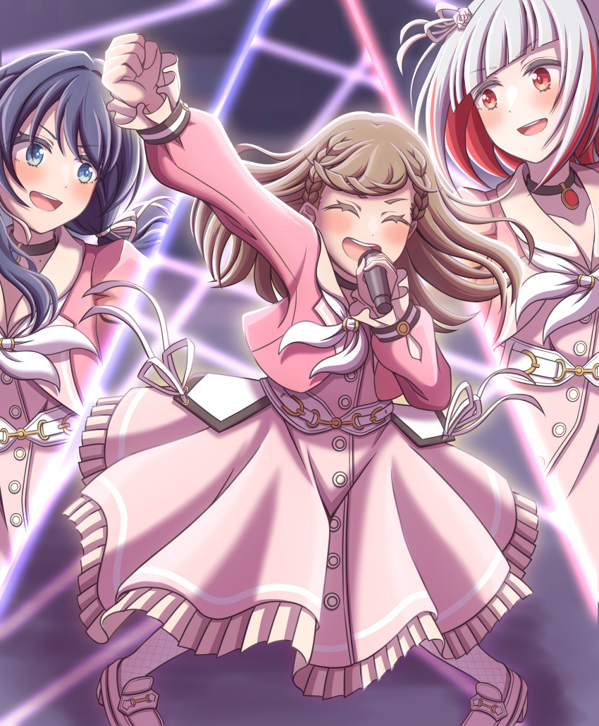 Safebooru - 3girls 3rd live tour try tri unity!!! :d ^ ^ absurdres arm up black choker bloom the ...