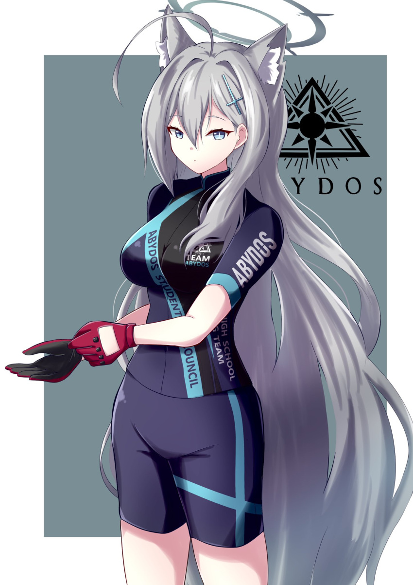 Safebooru - 1girl abydos high school logo ahoge animal ear fluff animal ears bike jersey bike ...