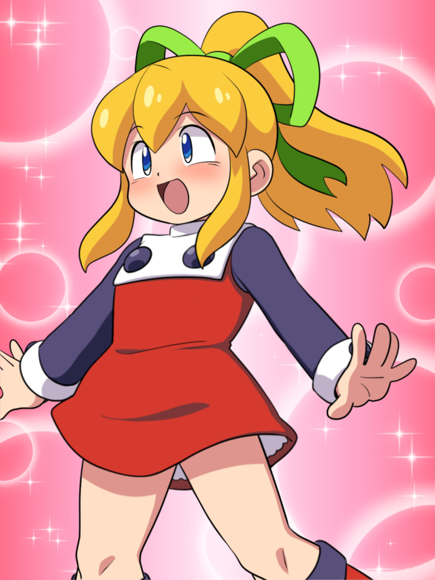 Safebooru - arms up blonde hair blue eyes blush green ribbon hair between eyes hair ribbon ...