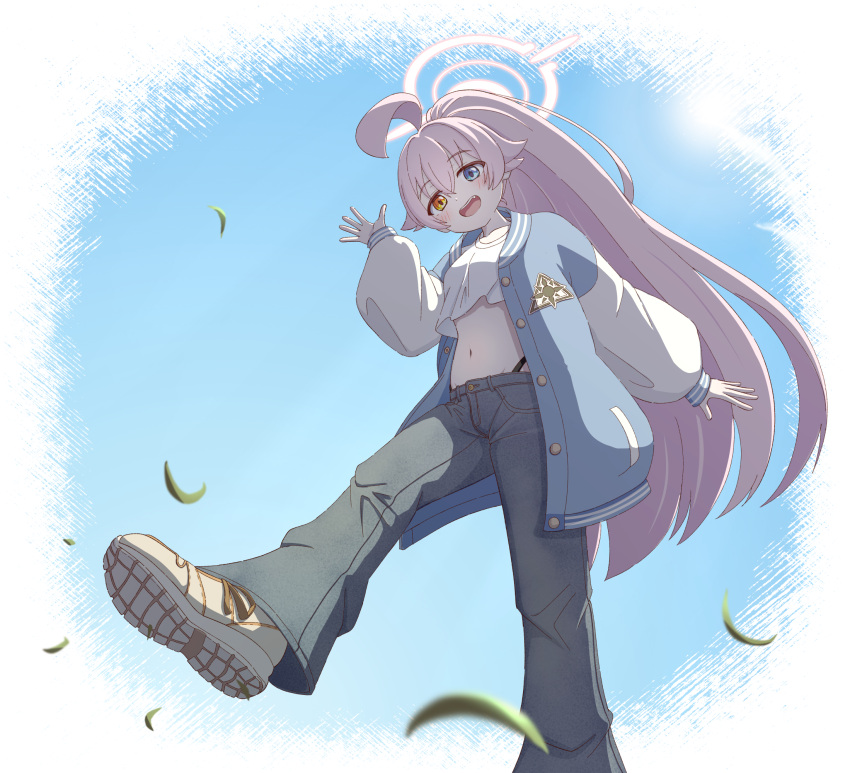 Safebooru - 1girl :d ahoge alternate costume backlighting blue archive blue eyes blue jacket ...