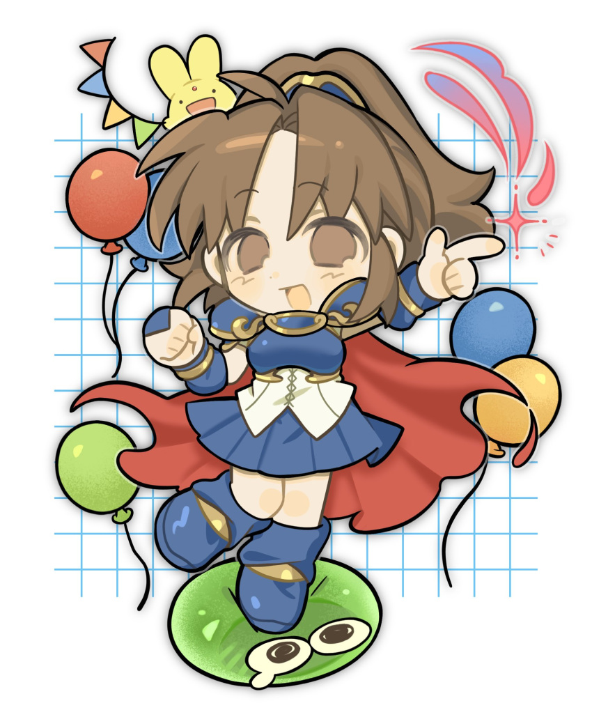 Safebooru - 1girl arle nadja armor balloon blue footwear blue skirt blush boots brown eyes brown ...