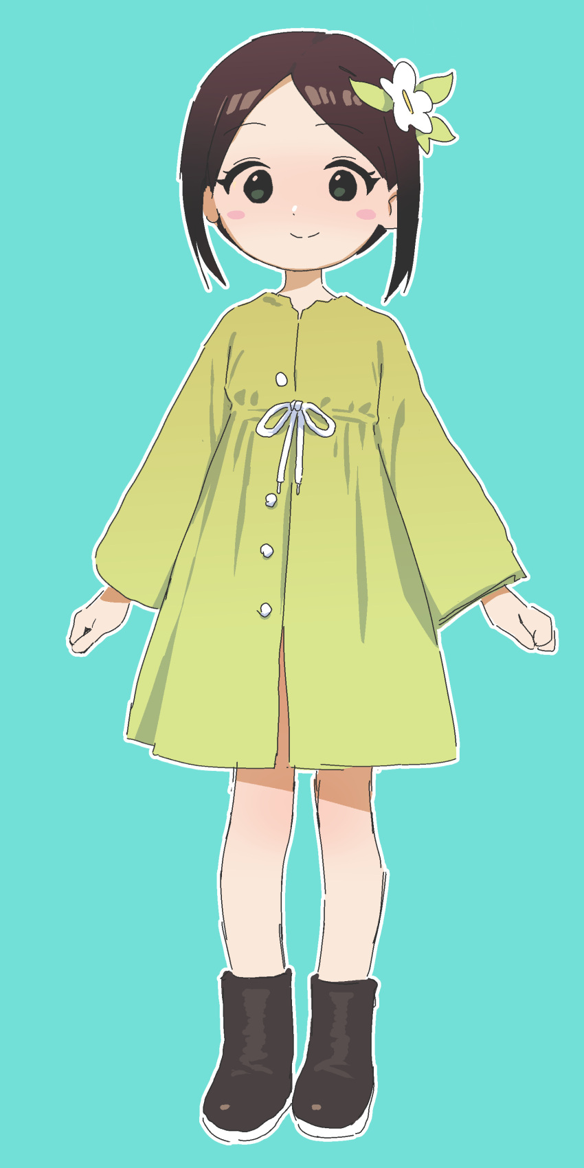 Safebooru - 1girl absurdres black footwear blue background blush stickers boots brown hair ...