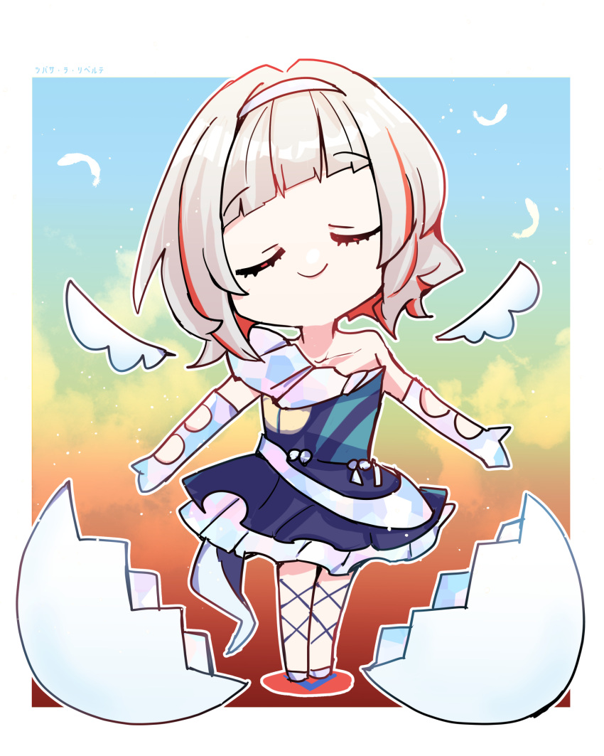 Safebooru - 1girl blue dress bob cut border chibi chibi only closed ...