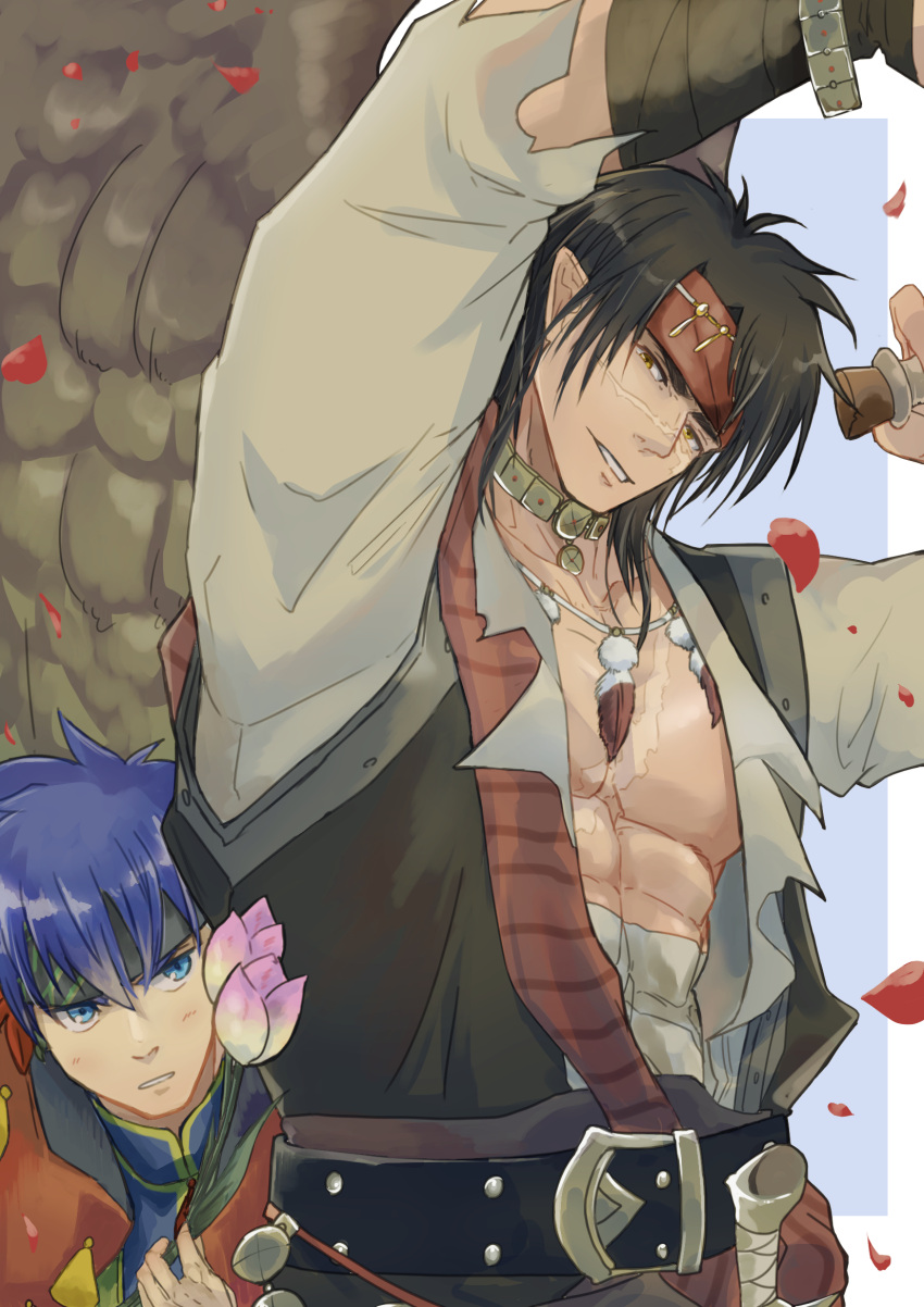 Safebooru - 2boys abs bare pectorals black hair blue eyes blue hair ...