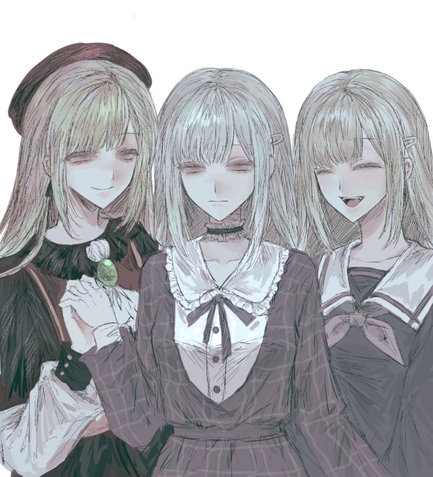 Safebooru - 3girls :d ^ ^ ascot bang dream! bang dream! it's mygo!!!!! beret black capelet brown ...