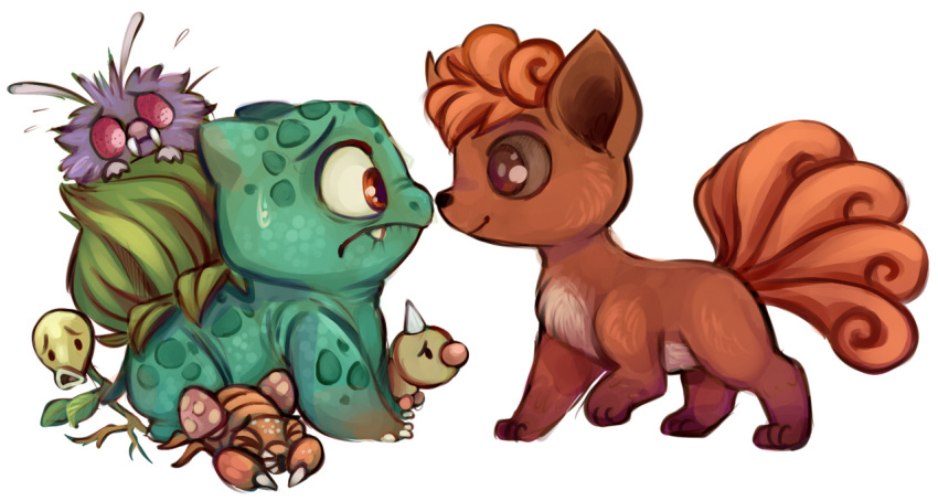 Safebooru - bellsprout bulbasaur closed eyes closed mouth cowering fang ...